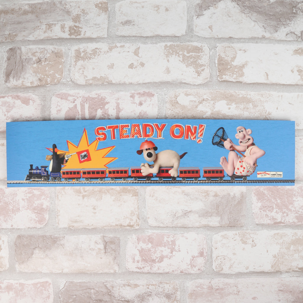 Wallace and Gromit Steady On! Train Chase Wooden Plaque – Gromit ...