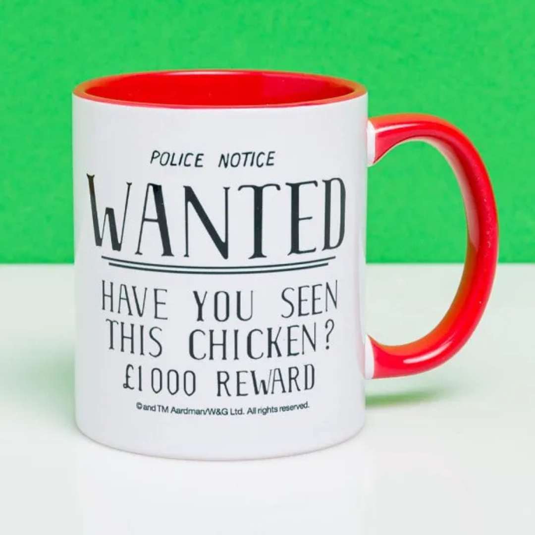 Have You Seen This Chicken? Feathers McGraw Red Mug – Gromit Unleashed Shop